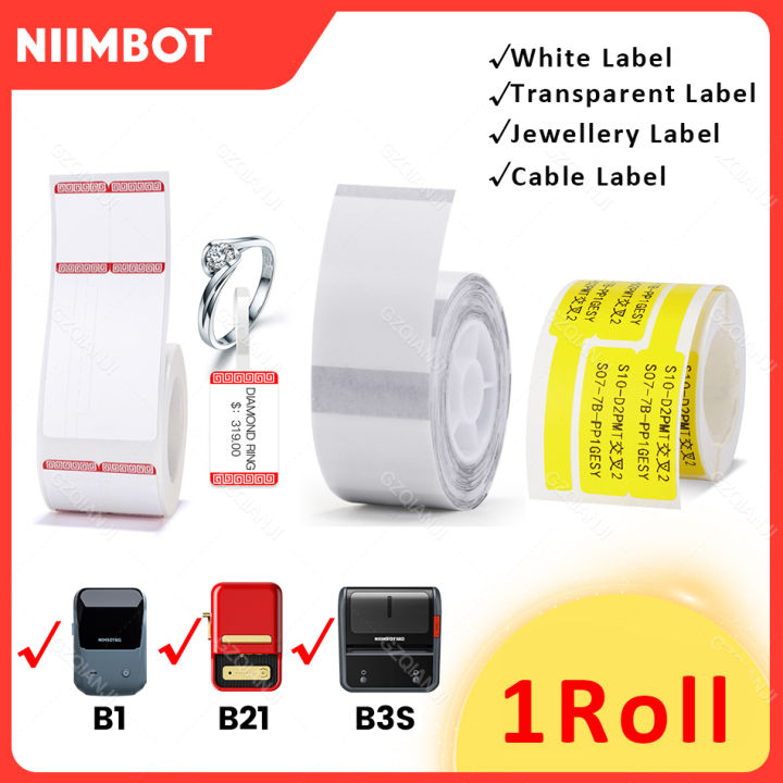Niimbot B3S B1 B21ป้ายชื่อกระดาษม้วนสีขาว/เครื่องเพชรพลอย/ความโปร่งใส/ฉลากสติกเกอร์สายเคเบิล ...