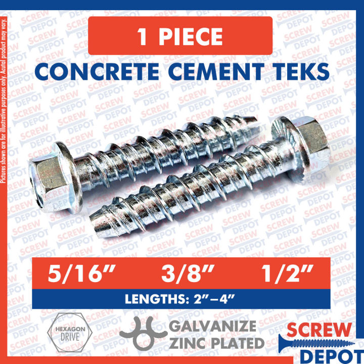 1PC 5/16 3/8 1/2 Cement Teks / Tapcon / Concrete Screw / Tap Con ...