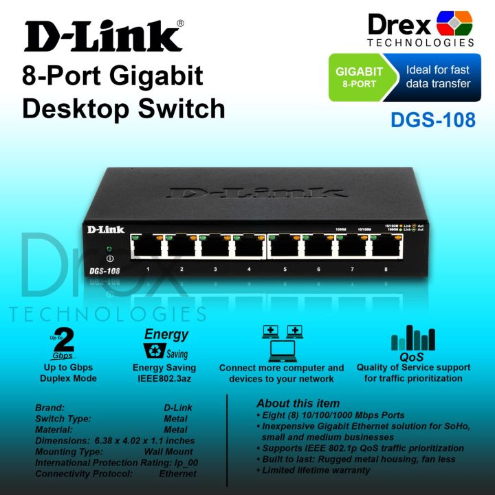 D-Link DGS-108 8-Port Gigabit Unmanaged Desktop Metal Switch | Lazada PH