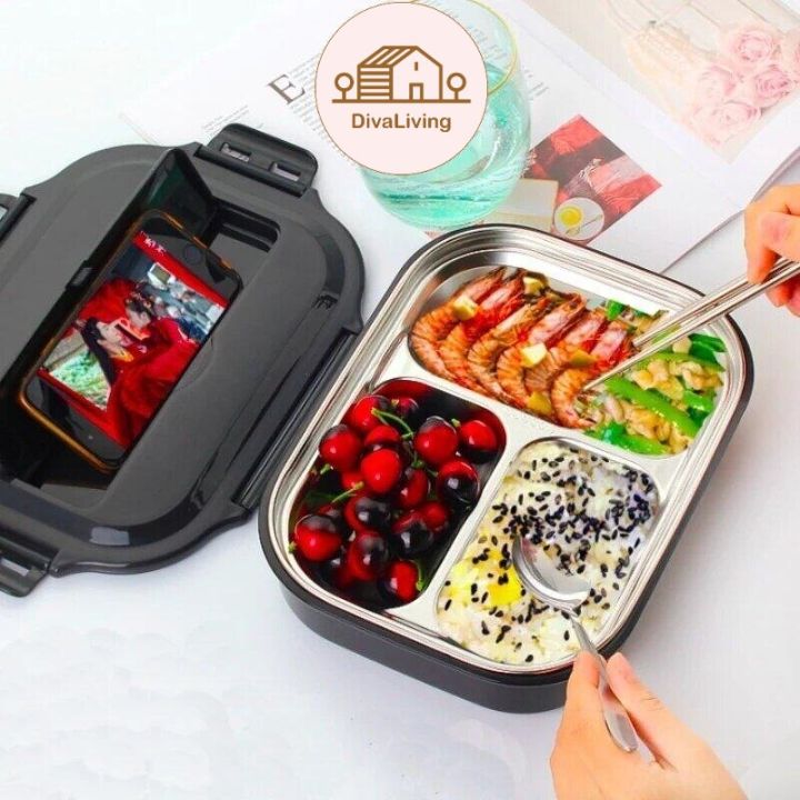 🌈READY STOCK🌈 Lunch Box Bento Thermal Container Set 304 Stainless Steel ...