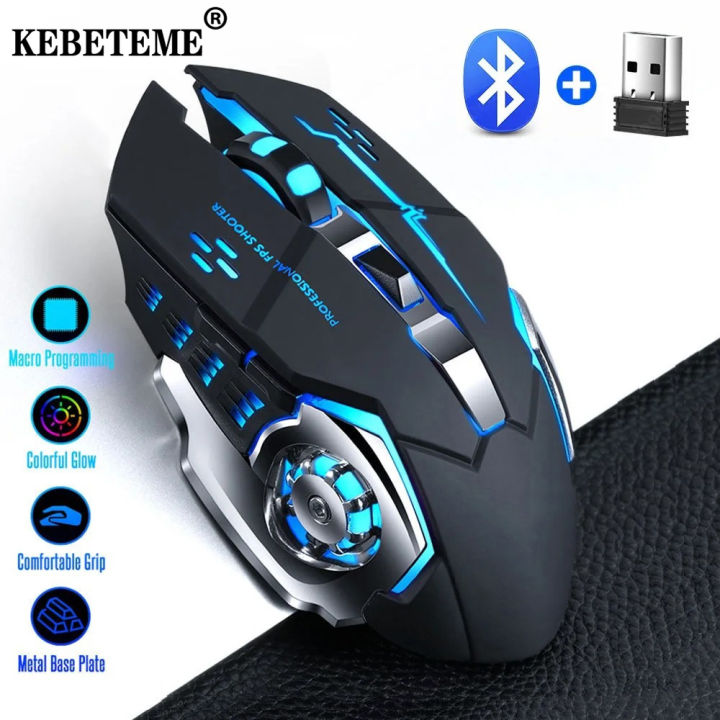 KEBETEME 2.4G USB Wireless Bluetooth Mouse Ergonomic Silent Office Mice ...