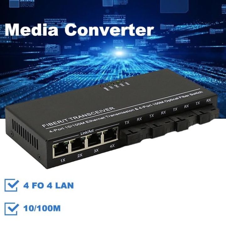 Media Converter 4 Port Fo 4 Port Lan Switch Fiber Optic Konverter - 4 ...