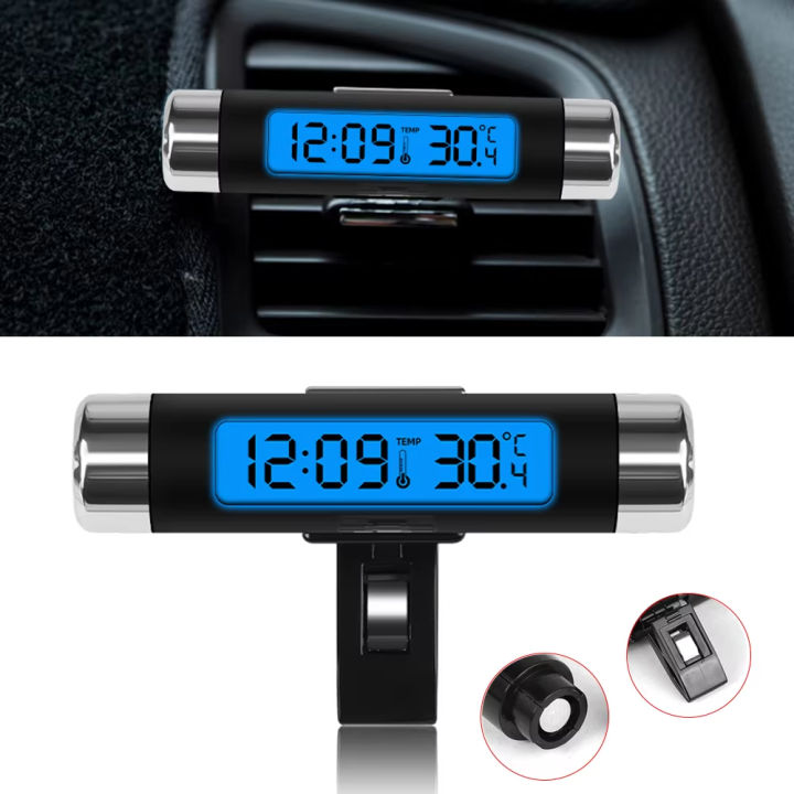 Car Electronic Clock 2 in 1 Backlight LCD Digital Temperature Clock ...