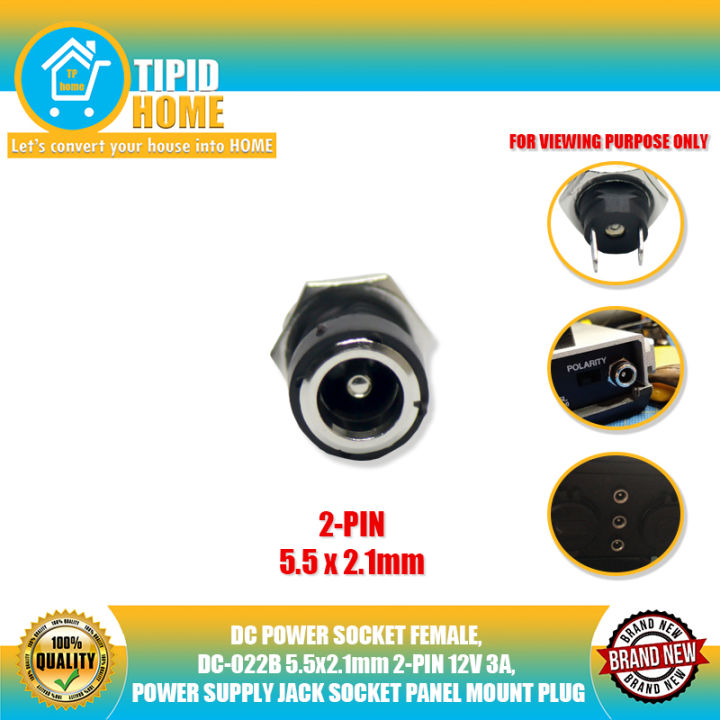 DC POWER SOCKET FEMALE, DC-022B 5.5x2.1mm 2-PIN 12V 3A, POWER SUPPLY ...