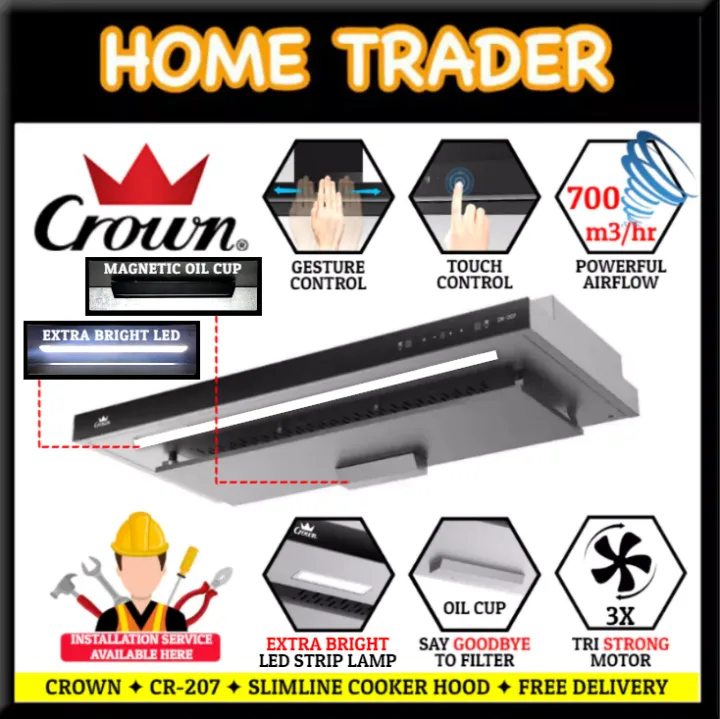 CROWN SLIMLINE COOKER HOOD WITH OIL CUP CR-207 CR207 | Lazada Singapore