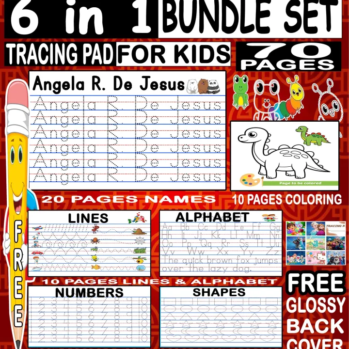 6 IN 1 SET TRACING PAD PERSONALIZED 70 sheets FOR KIDS STUDENTS NAME ...