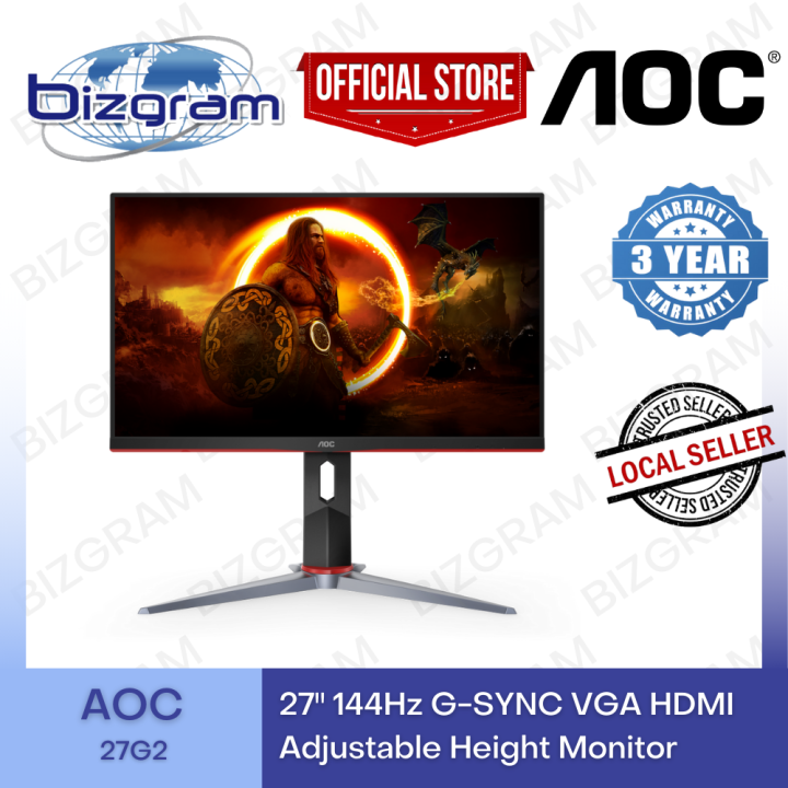 AOC 27G2 27" IPS G-SYNC Monitor (VGA/ 2 HDMI/ DP/ Height Adj/ Pivot ...