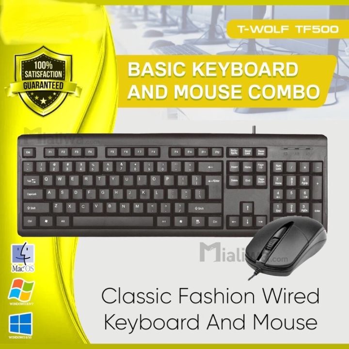 Y-WOLF TF500 USB Wired Cable Keyboard With Number Pad &Mouse Combo ...