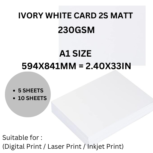 【READY STOCK】A1 SIZE - IVORY EXTRA WHITE CARD MATT 230G 250G 300G (5PCS ...