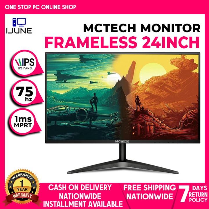 LED MONITOR FRAMELESS 24INCHES IPS PANEL 75HZ 1MS MPRT WITH HDMI CABLE ...
