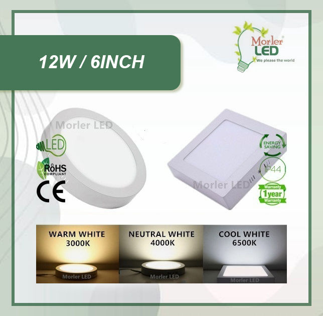12W 6 inch LED Round / Square Surface Mounted Panel Light Downlight ...