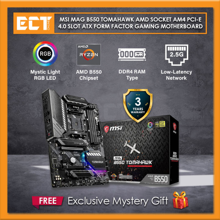 MSI MAG B550 Tomahawk AMD Socket AM4 PCI-e 4.0 Slot ATX Form Factor ...