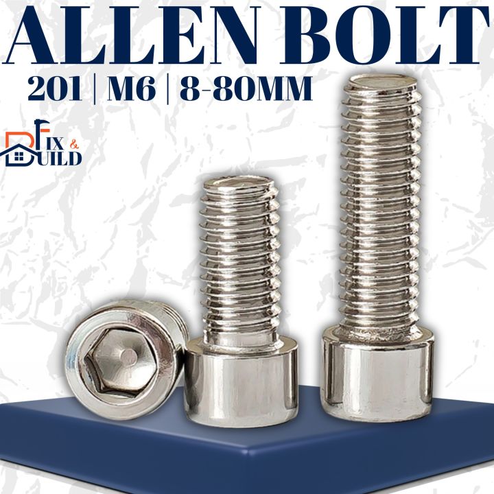 5-10PCS M6 Allen Bolt 201 Stainless Steel 6mm Thread, Socket Head Cap ...