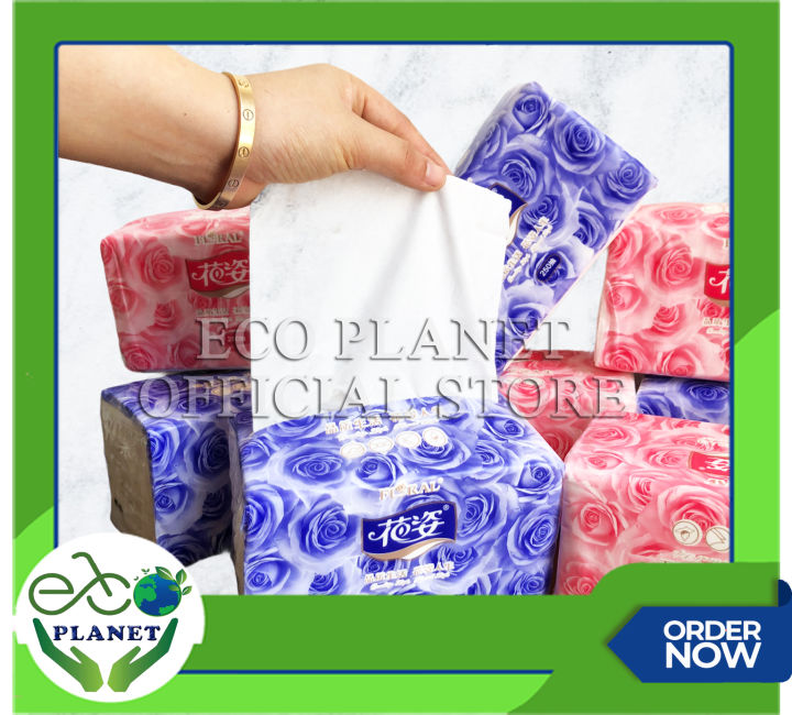 ECOPLANETOFFICIAL 250 sheets Huazi Floral Tissue 2 Ply Facial Tissue ...