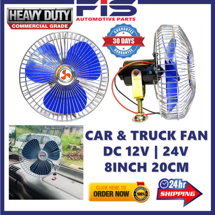 FIS Truck Lorry Fans Oscillating Car Fan 12 24V 8inch 20cm Angin Kipas ...