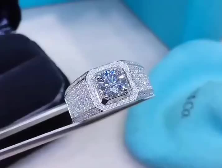 LZD แหวนเพชรเทียมสำหรับผู้ชายแหวนเพชร Mosan ที่โดดเด่นชุบเงินแฟชั่น ...