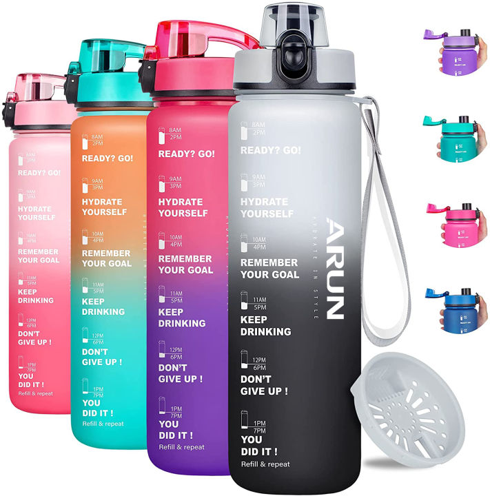 ARUN 1000ML Motivational Water Bottle with Times & Removable Strainer ...