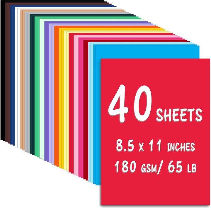 40 Sheets 8.5" X 11" Colored Cardstock 180 GSM 65 lb Card Stock Printer ...
