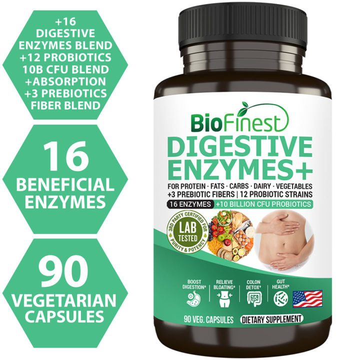 Biofinest Digestive Enzymes Supplement - 3 Prebiotics 12 Probiotics 10 ...