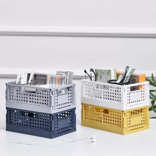 CHAINSTORE Folding Collapsible Plastic Storage Crate Box Stackable High ...