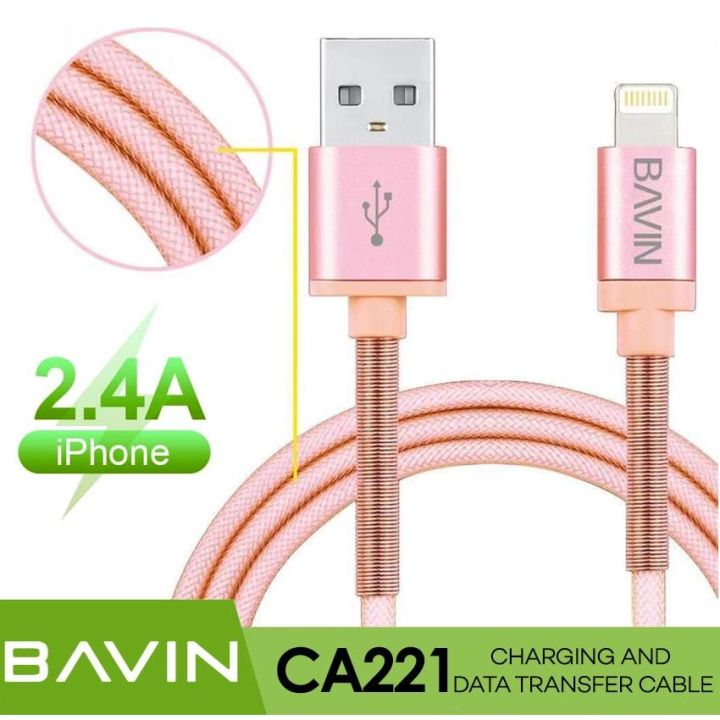 Bavin CA221-02 Spring Coated USB 2.4A Fast Charging Data Cable For ios ...