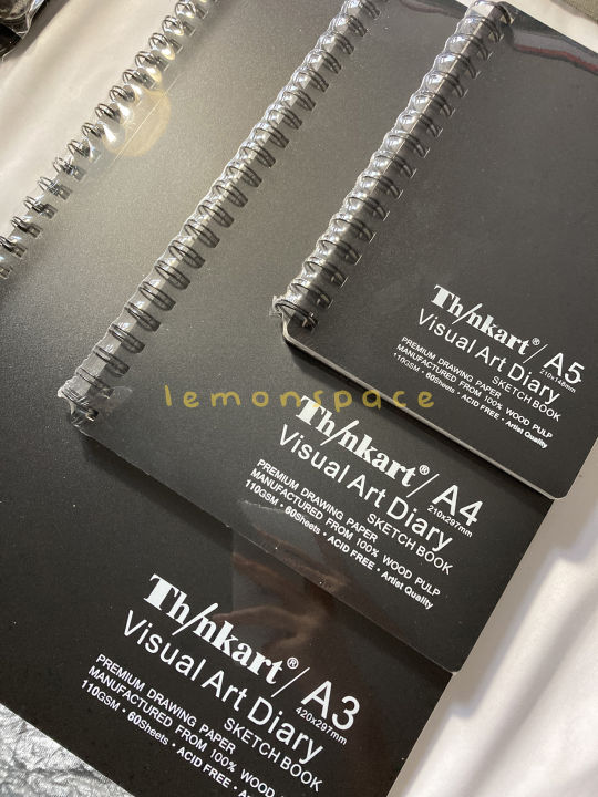 60 sheets A3 A4 A5 Black Spiral Travel Sketch Book 110gsm notebook ...