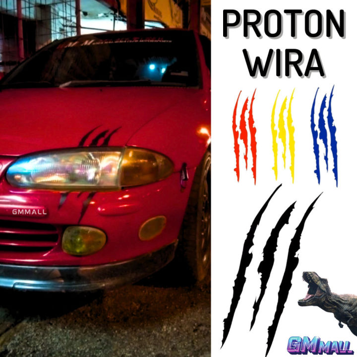 PROTON WIRA Monster Claw Scratch Mark Decal sticker Bumper lamp Stiker ...