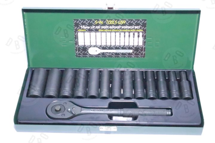 Original S-Ks Tools Deep Socket Wrench Set 15 Pcs. 1/2" Drive 12 Point ...