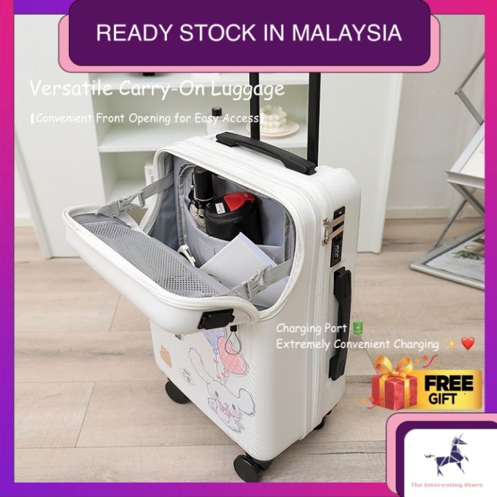 《Mega Sale》Korean Style Luggage Travel Luggage Bag USB Charging Suitcase Front Opening Boarding ...