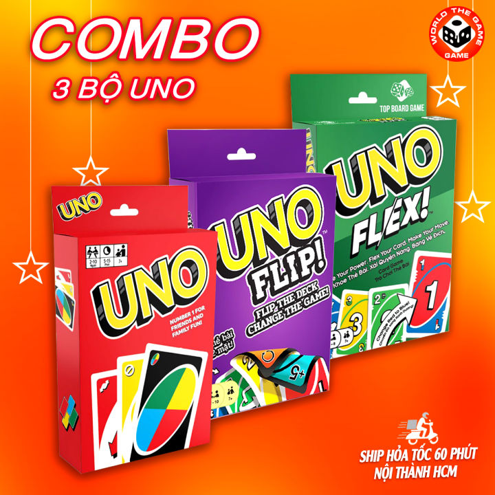 COMBO 3 bộ UNO phiên bản mới UNO Flip, UNO Flex, UNO cơ bản bài cứng ...