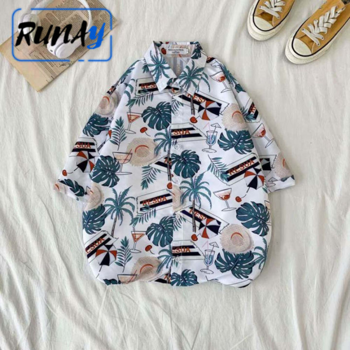 RUNAY เสื้อฮาวาย ใหม่หมวกพิมพ์เสื้อ -108เสื้อยืดลาย | Lazada.co.th