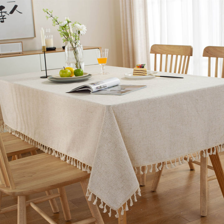 Japanese Simple Solid Color Tablecloth Plain Linen Fabric Fringed ...
