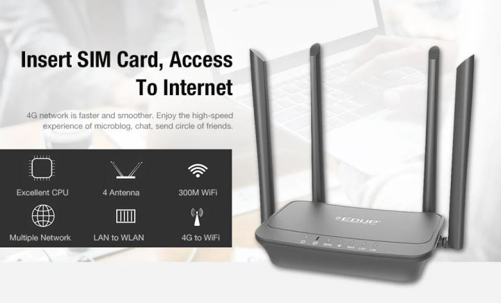 EDUP 300M 4G LTE, SIM CARD supported Wifi Router 4G, R102 2.4GHz 300Mbps 4G Wireless | Lazada PH
