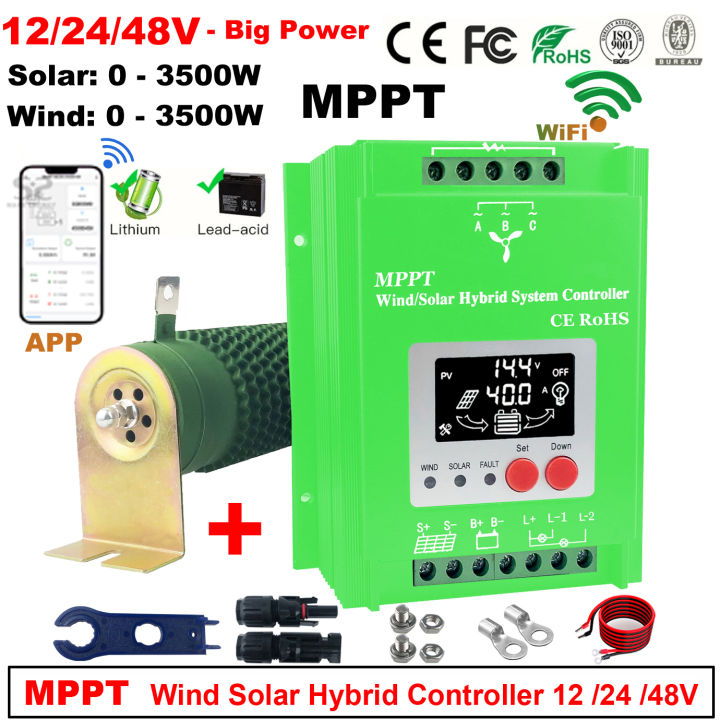 warranty0-7000W Wind Solar Hybrid Charge Controller with Equalizer, 12V 24V 48V AUTO, MPPT for ...