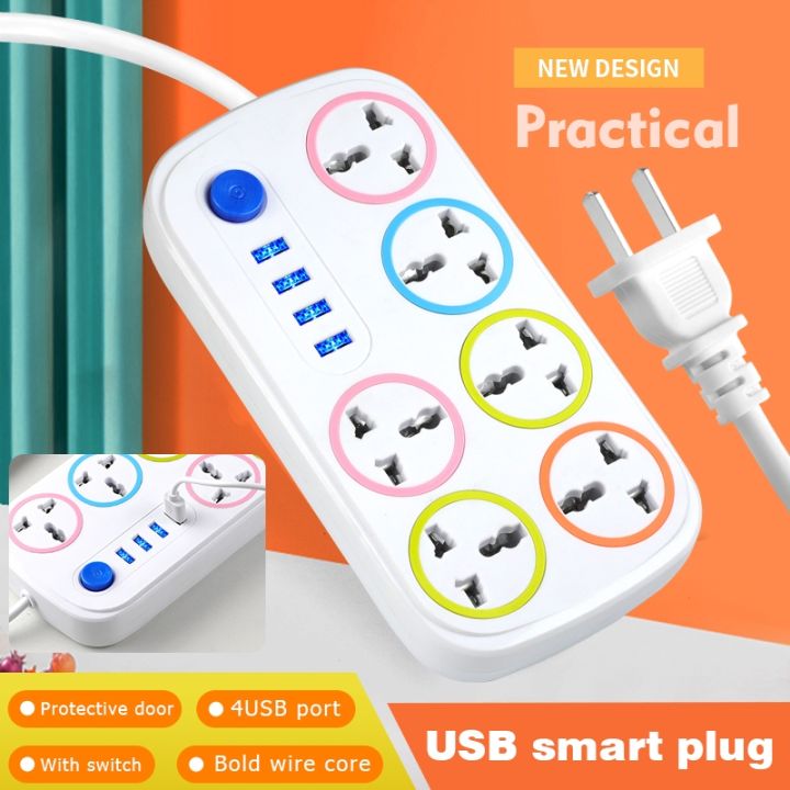 2/3/5M Extension Cord with 4 USB Port Power Strip Universal 6 Multi ...