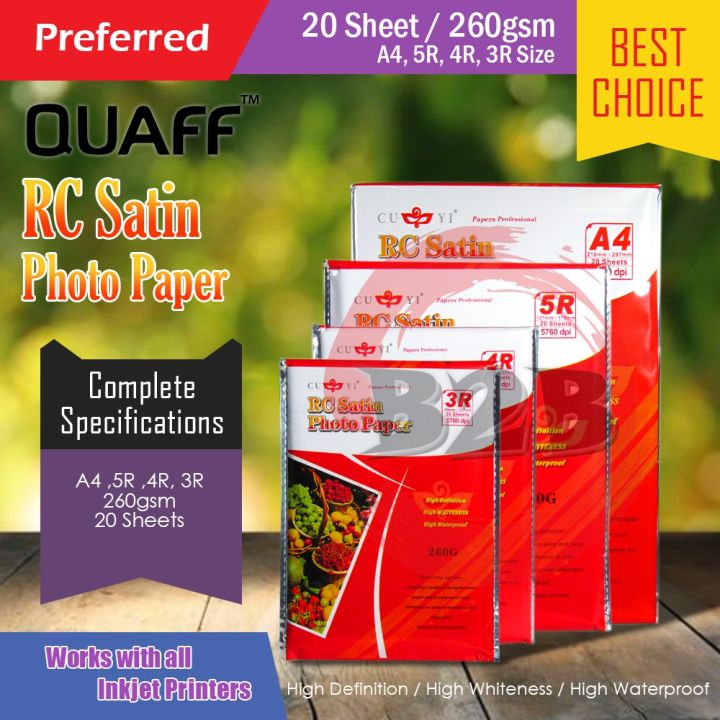 Cuyi RC Satin Photo Paper ( A4/5R/4R/3R ) 260gsm | Lazada PH