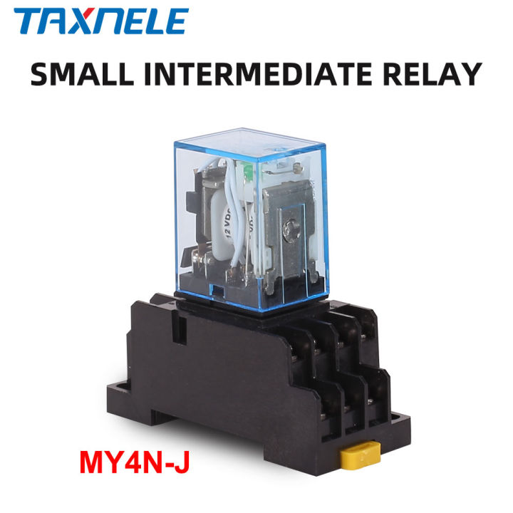 MY4NJ Micro Electromagnetic Relay DC 12V 24V AC110V 220V Coil 4NO 4NC Relay DIN Rail 14 Pin with ...