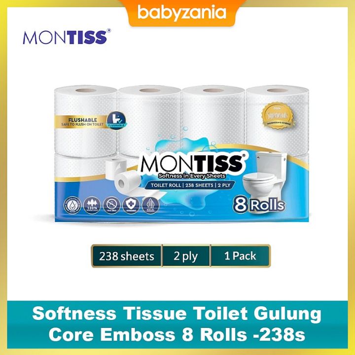 Montiss Tissue Toilet Roll Tisu Gulung Core Emboss 238s 2 Ply - 8 Roll ...
