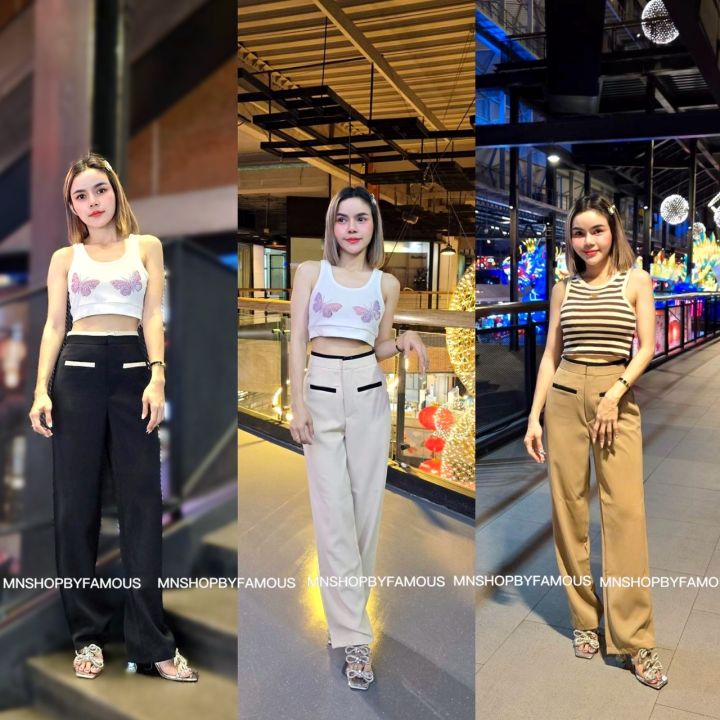 ⚡️ 𝙉𝙚𝙬 ⚡️🍒ลิลลี่กุ้นขอบสี🍒กางเกงผ้าลิลลี่-ขากระบอกกุ้น-กระเป๋าเจาะหน้า ...