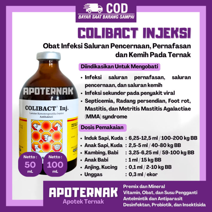 COLIBACT Injeksi 50 ml & 100 ml - Obat Antibiotik Hewan Diare Batuk ...