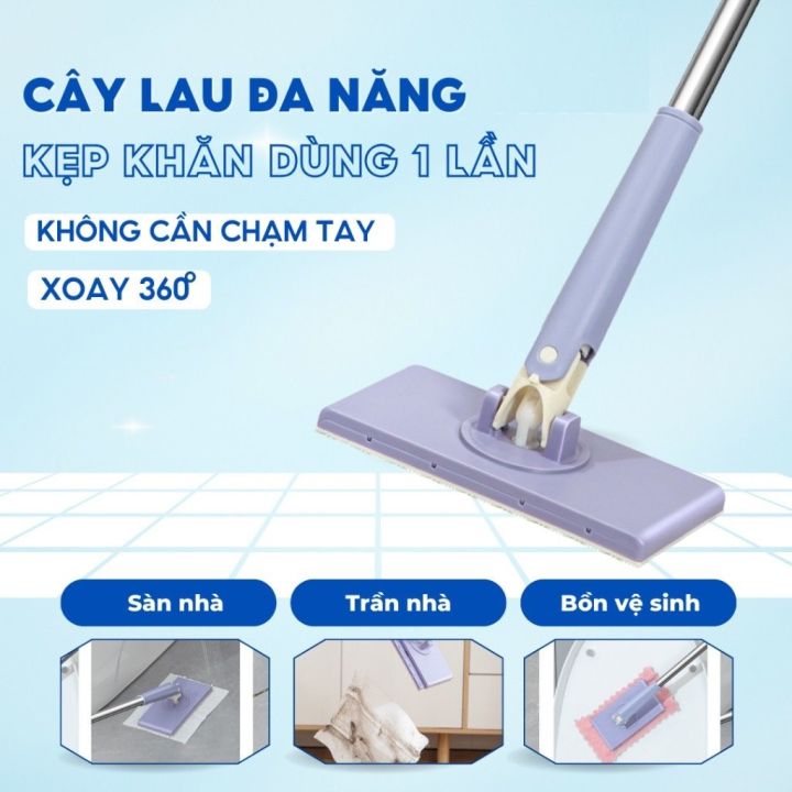 Cây Lau Nhà Kẹp Khăn Thông Minh 360 Độ - Cây Lau Nhà Tự Gắp Giấy Dùng 1 ...