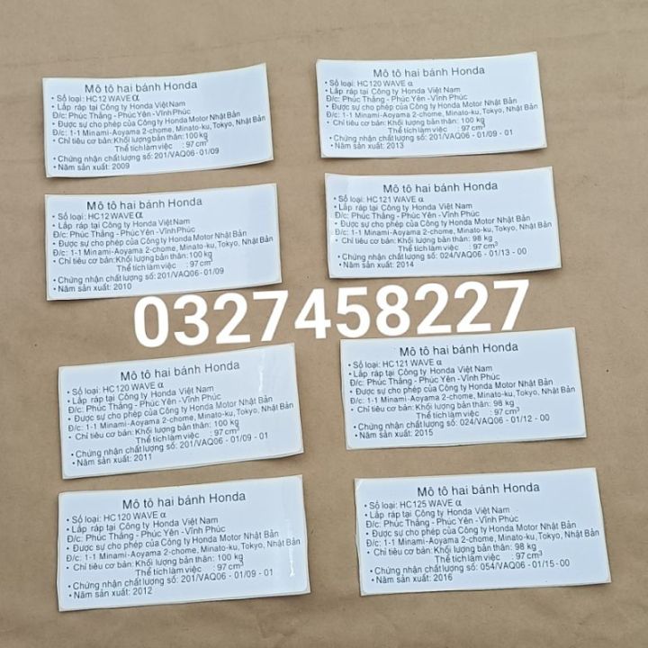 Tem date thông số Cacte, Hộp xích WAVE A, ALPHA 100 , 2009-2016 năm sản ...