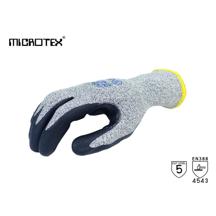 ถุงมือกันบาดเคลือบไนไตรเสริมง่ามนิ้วทัสกรีนได้ MICROTEX® รุ่น CUT5 ...