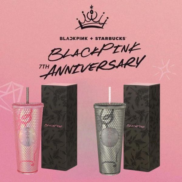 Blackpink x Starbucks 2023 | Doodle Pink Black Tumbler Durian Cup Sippy Cup | 710ml 24oz | Lazada PH