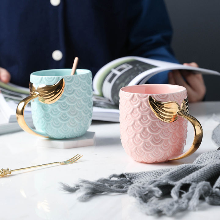*NEW ITEM* HIGH QUALITY GOLD HANDLE CERAMIC MERMAID TAIL CUP | Lazada PH