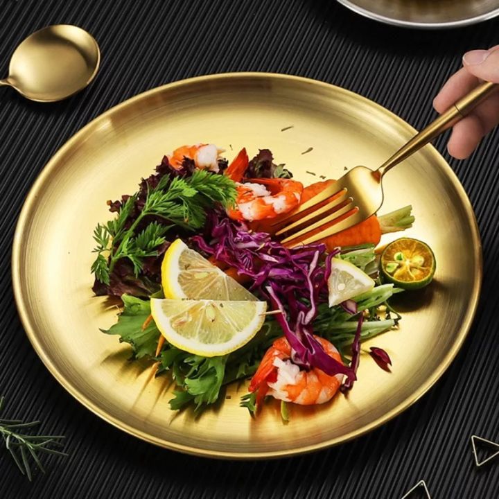 Gold Plate Round Plate Set Stainless Steel Dinner Plates for Korean ...