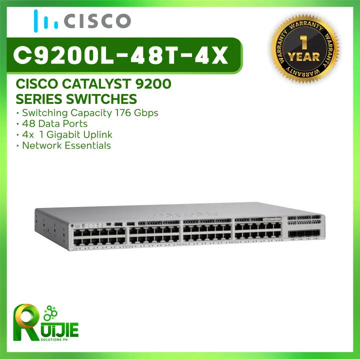Cisco Switch Catalyst 9200 C9200L-48T-4X-E, Catalyst 9200L 48-port Data ...