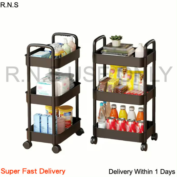 Storage Trolley 3/4 Tier Living Room Kitchen Trolley Storage Rack Shelf ...