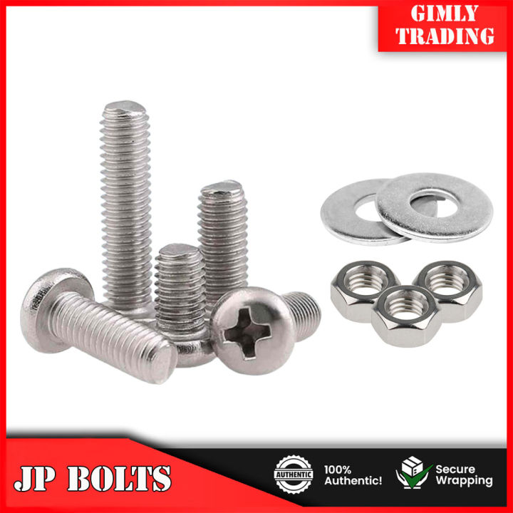 [JP Bolt] Pack of 12pcs with Flat Washer & Nuts - Size 3 x 10mm to 8 x ...