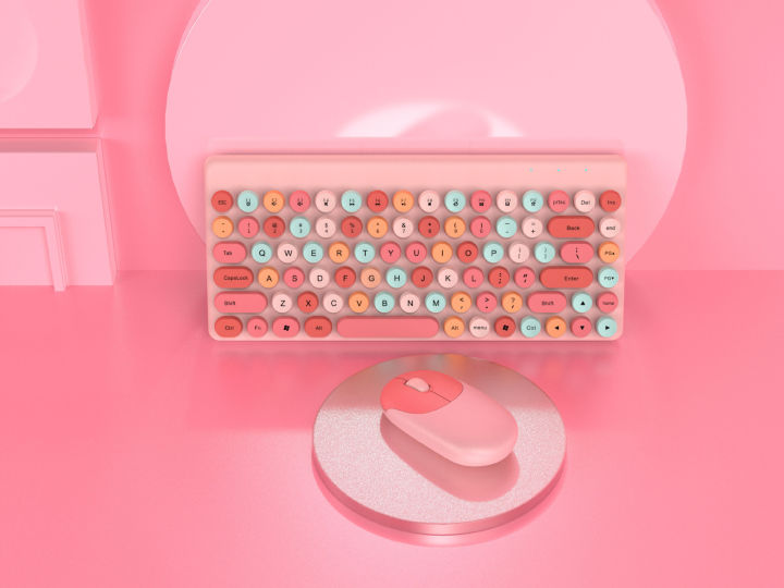 URETNYXB Mini wireless keyboard and mouse set 86 key round office ...